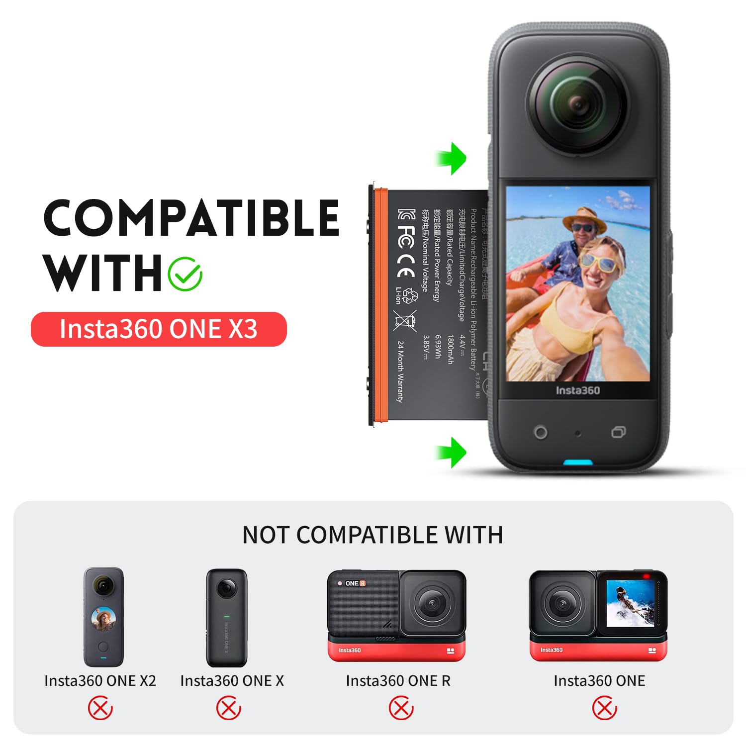 NBZZ Replacement Battery Compatible with Insta 360 X3 Battery CINAQBT/A 3.85V 1800mAh 6.93Wh Insta360 x3 Accessories (Fully Compatible with Original)