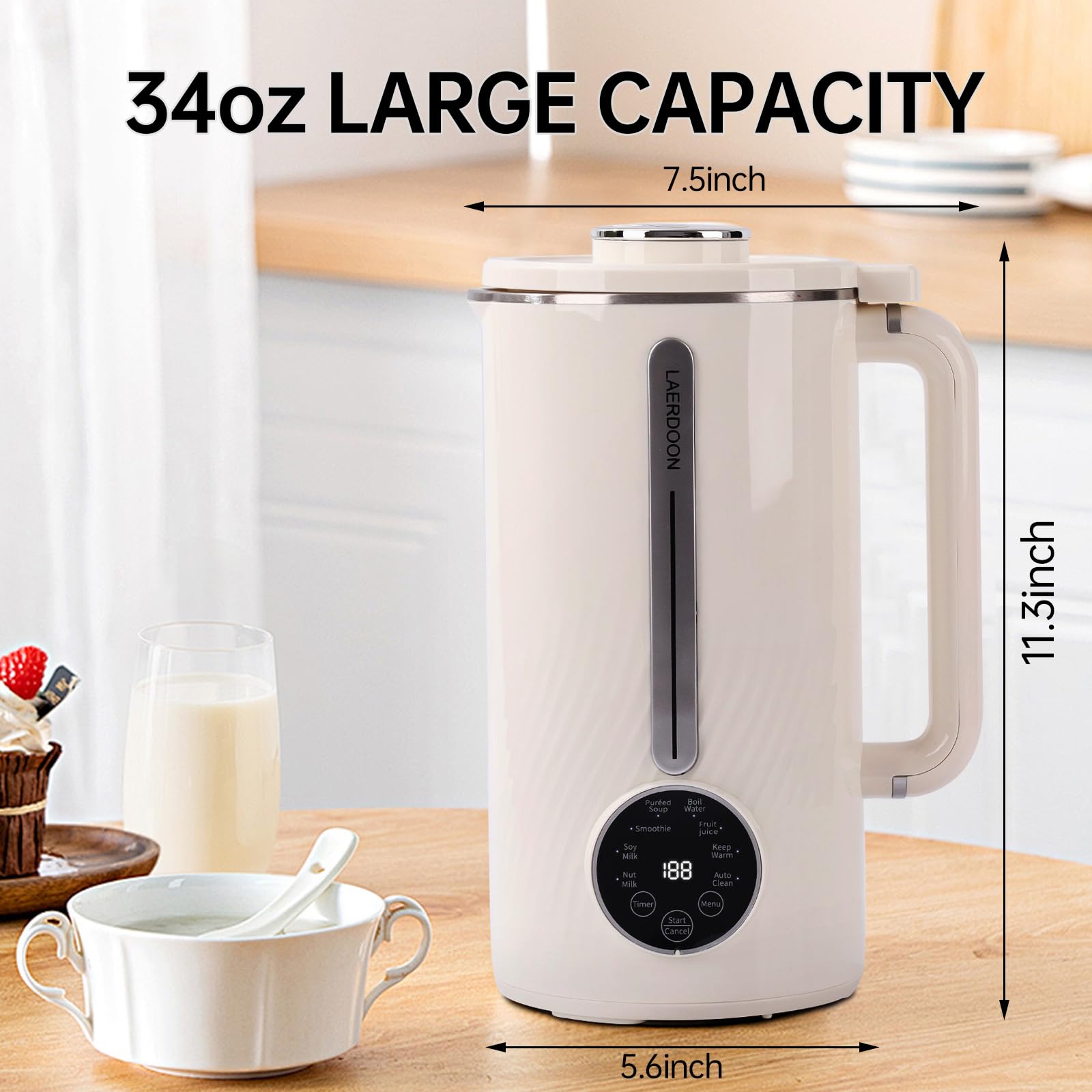 Nut Milk Maker, 34oz Soy Almond Milk Maker with 8 Blades, 8 in 1 Functions Milk Machine Automatic with 12H Timer/Auto-clean/Boil