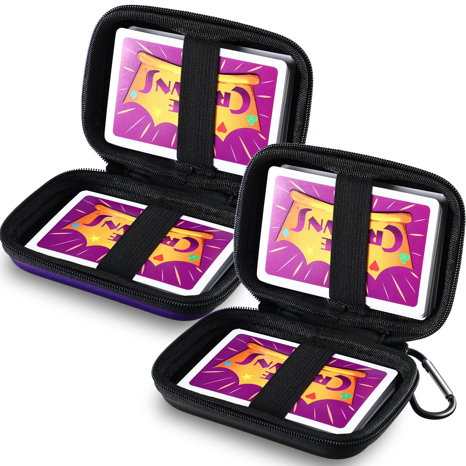 Kigeli 2 Pcs Hard Travel Carrying Case Compatible with Five Crowns Card Games Playing Card Case Deck Card Game Case Protective Storage Bag, Not Including Cards, Black, Purple