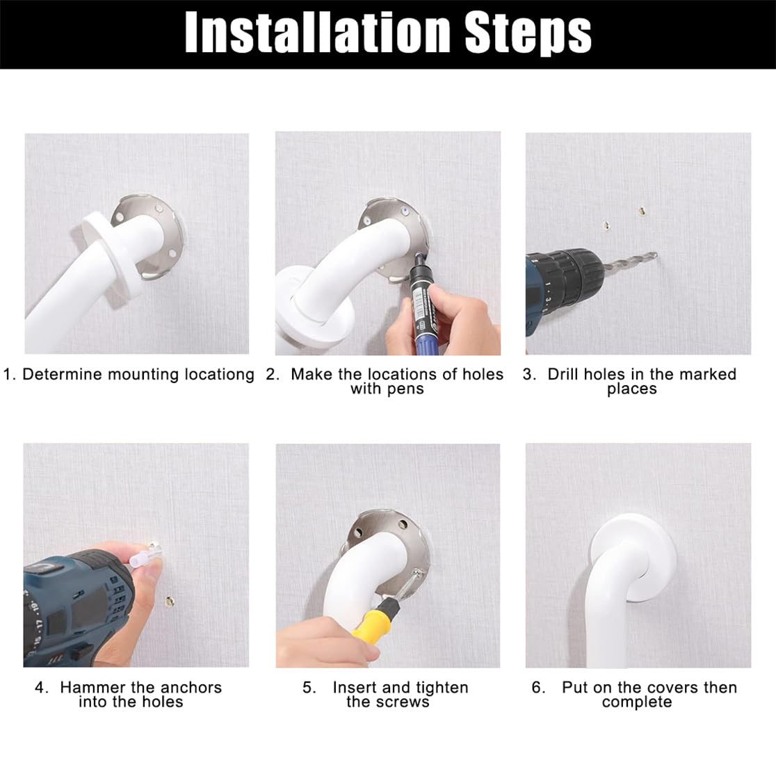 Shower Handles for Elderly Handicap Grab Bar Shower Handrails Bathroom Safety Hand Rail Support for Seniors Toilet Assist 12 Inch