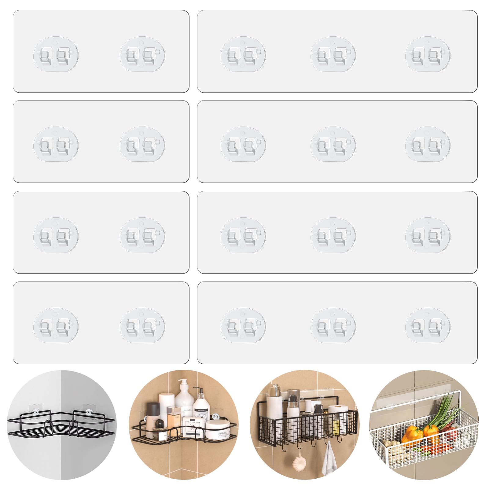 Qianyu 8 Pcs Shower Caddy Hook Adhesive Replacement Strong Wall Holder Waterproof No Drilling Storage Shelves Hanging Holders for Racks Bathroom Storage Kitchen