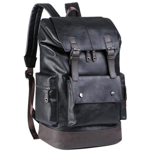 HKZHITOU Leather Backpack For Men,Men Leather Laptop Backpack Travel Waterproof Bag Fit 16 Inch