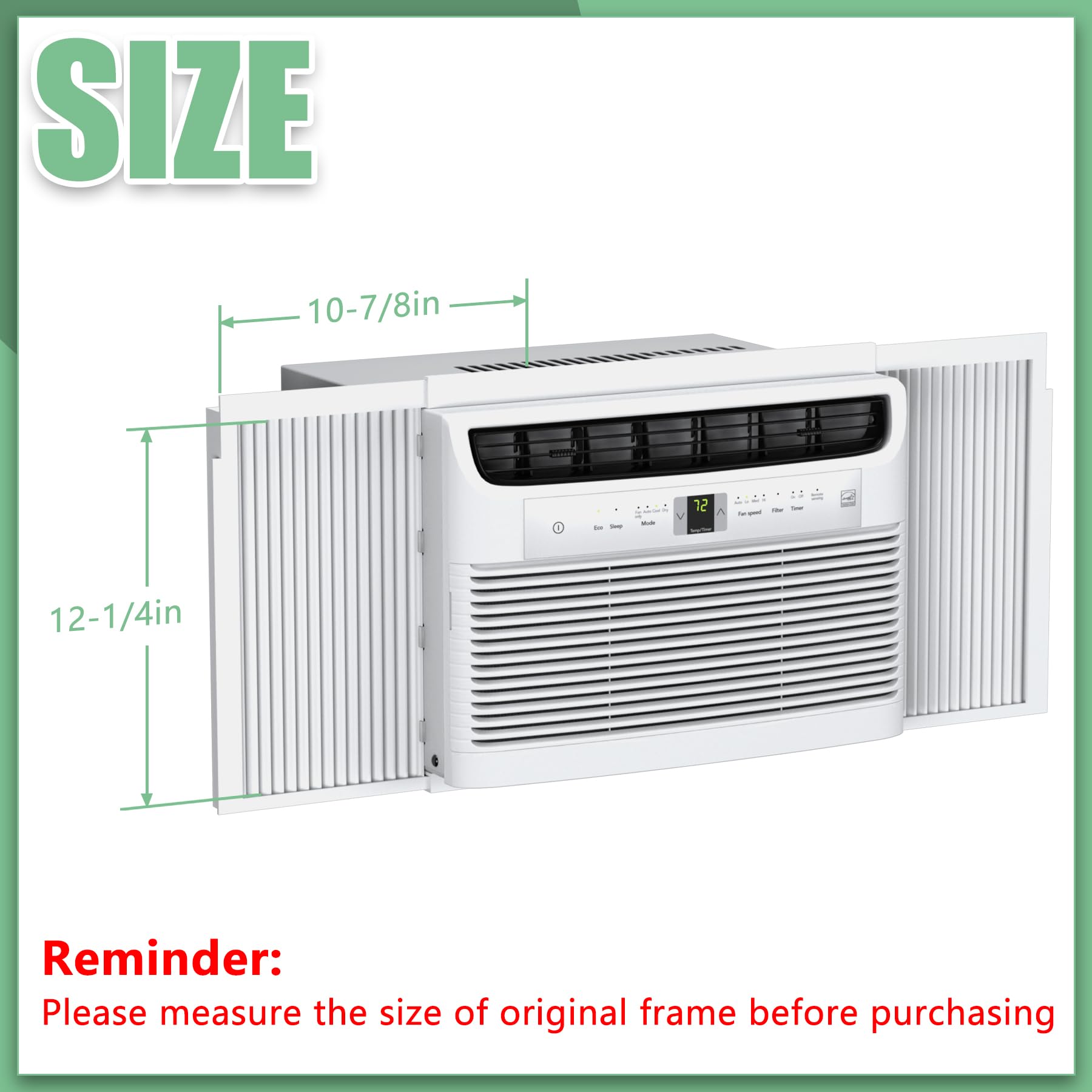 Memrita Window AC Side Panels with Frame Set,Air Conditioner Accordion Filler Curtain Replacement for Window AC Units,Fits Most 8,000 BTU Units,White,2 Pack