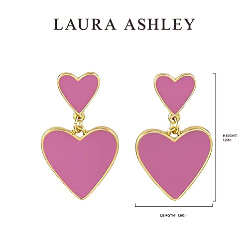 Laura Ashley Womens Jewelry Gold and Pink Enamel Heart Drop Dangle Earrings