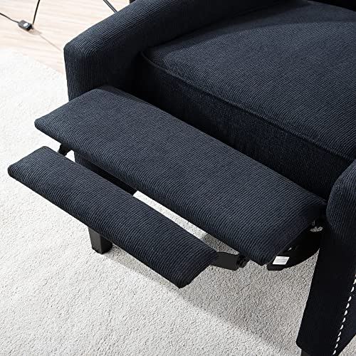 Pushback Recliner Chair,Comfy Wingback Recliner Sofa Chair with Adjustable Backrest,Tufted Fabric Accent Armchair with Vintage Rivets Trim for Living Room Office Home Theater (Black-New)