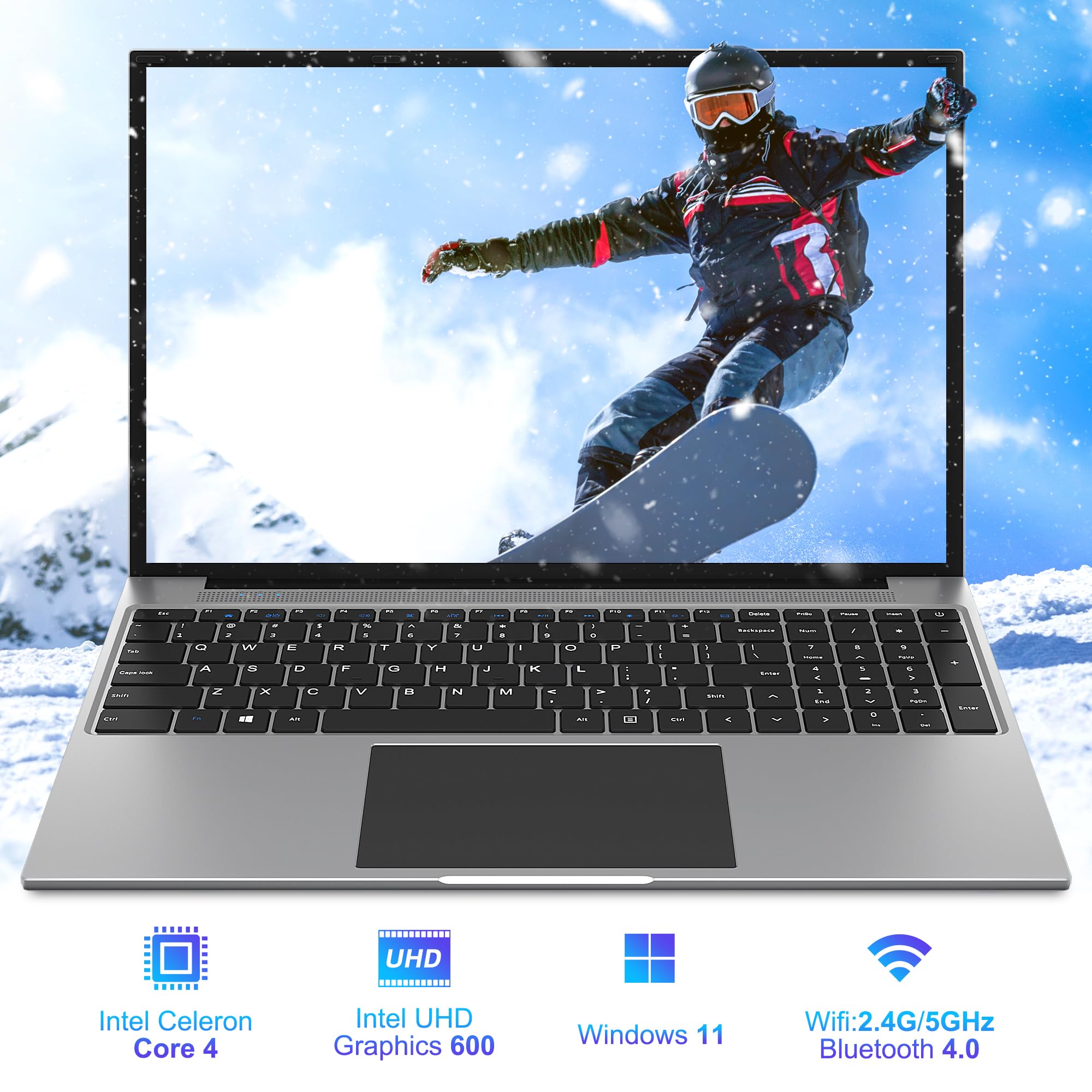 jumper 16 Inch Laptop, Quad Core CPU, FHD IPS Screen (16:10), 4GB DDR4 128GB Storage, Laptops Computer with Office 365 1-Year Subscription, 4 Stereo Speakers, Numeric Keypad.