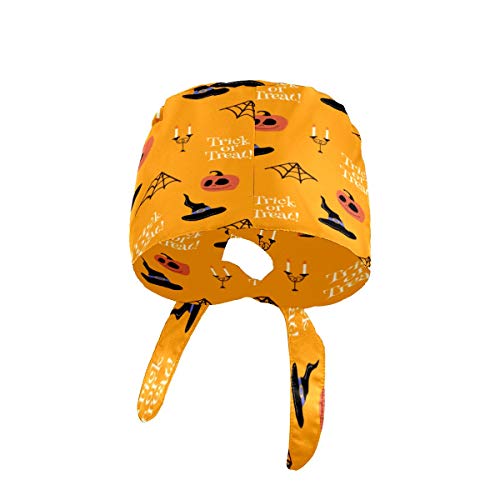 Gourd-Shaped Working Caps with Upgrade Sweatband Adjustable Hats Working Cap with Button Halloween Pumpkin & Hat-01 Unisex Head Cover