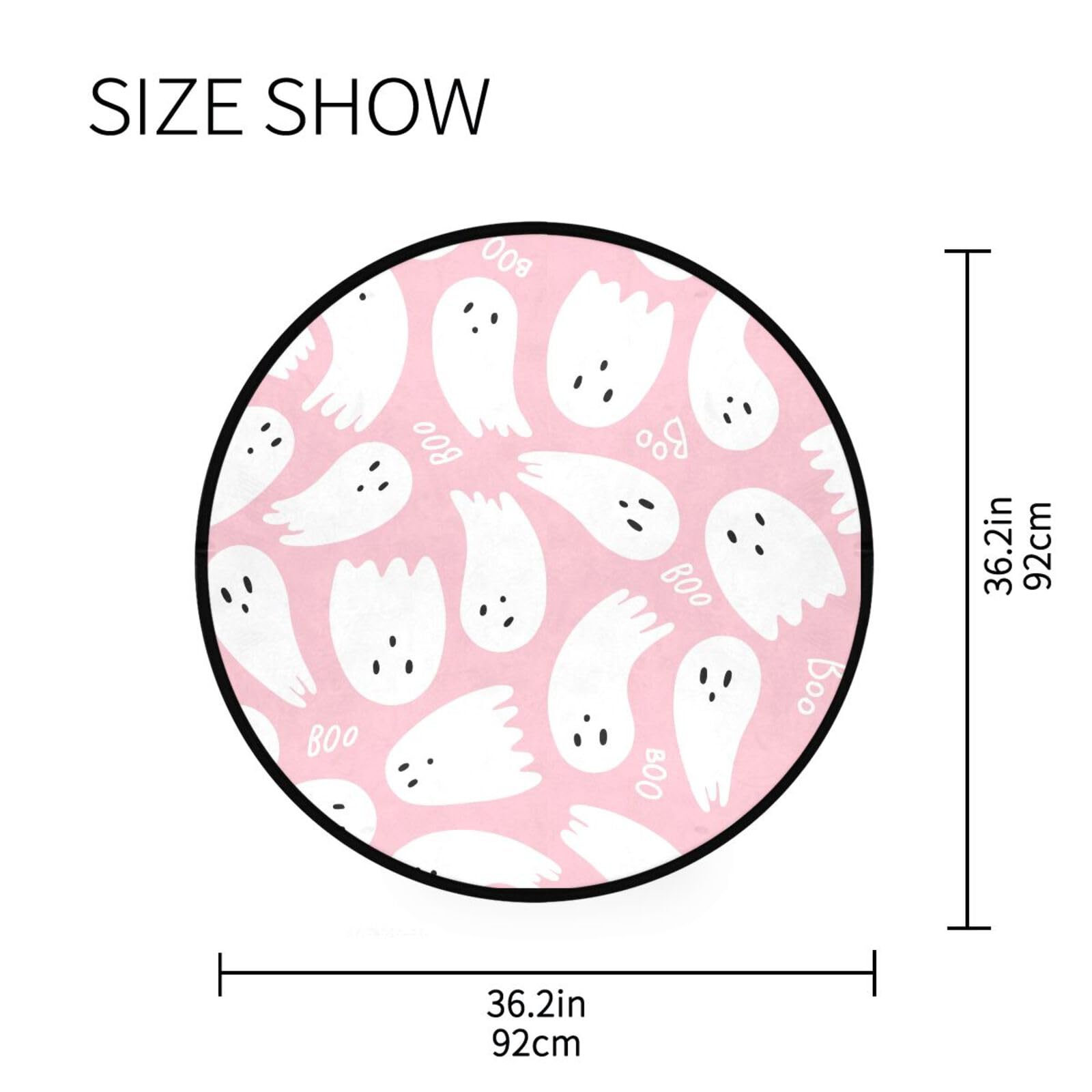 Pink Ghost Area Rug Round 3ft Circular Carpet Floor Mat Soft Non Skid for Living Room Dining Holiday Decor Seasonal Washable