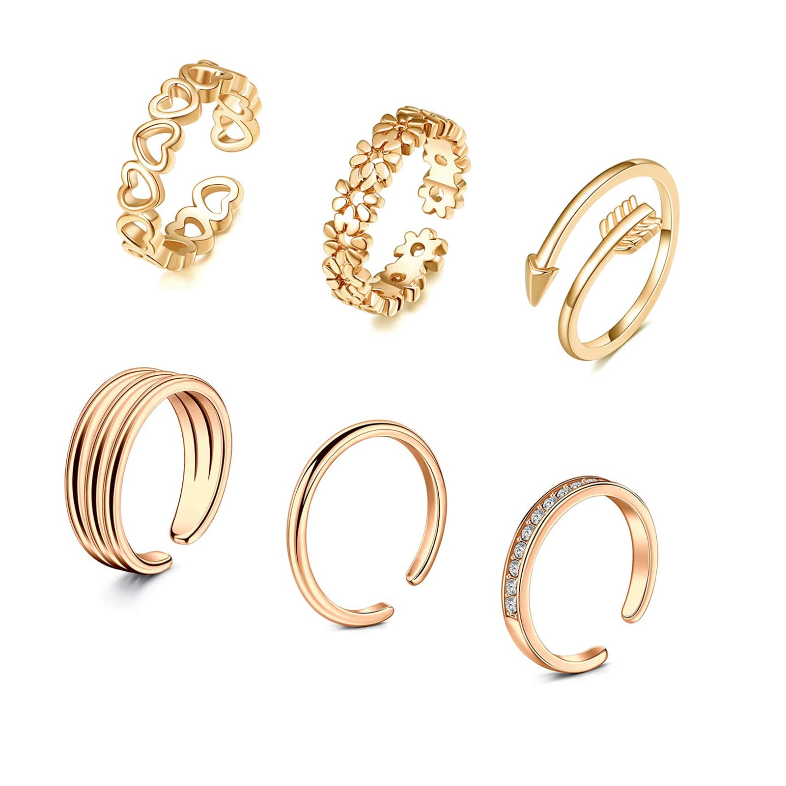 KSAZIOUK 12pcs Toe Rings for Women Silver Gold Toe Rings Adjustable Toe Ring Set Summer Beach Rings Foot Jewelry