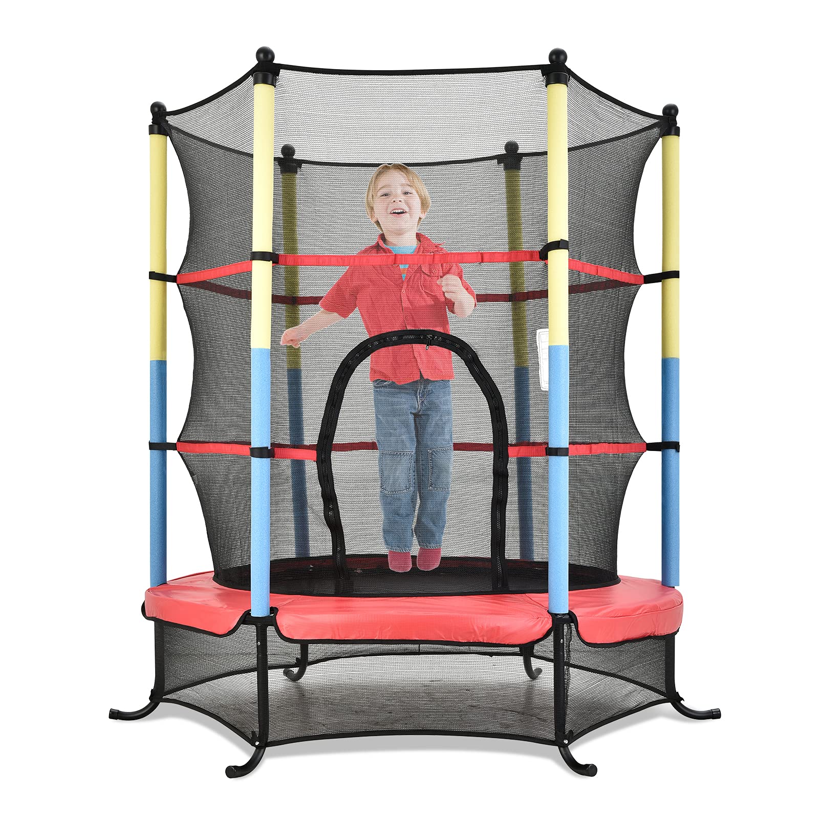 MengK FCH Kinder Trampolin Jumper 140 cm mit gepolsterten Stangen und Sicherheitsnetz