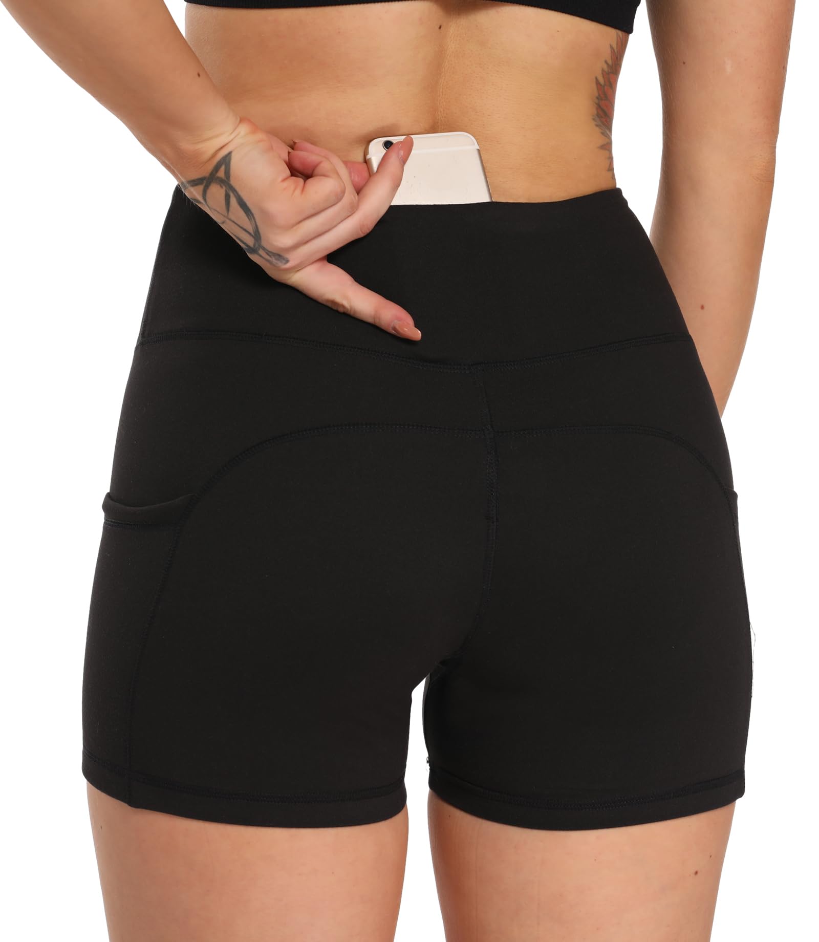 HLTPRO Spandex Biker Shorts for Women with Pockets, High Waisted Workout Gym Yoga Shorts