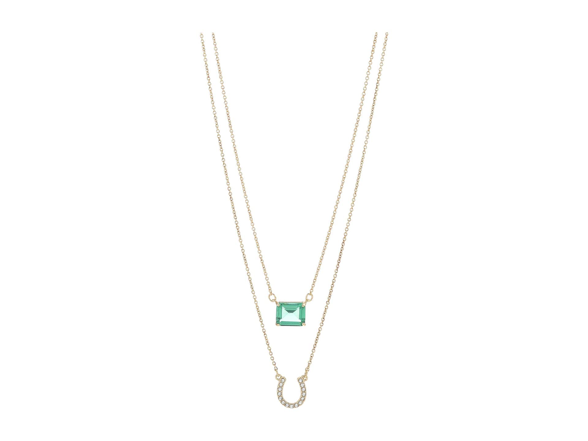 Lauren Ralph Lauren Double Pendant Stone with Horseshoe Pendant Necklace Gold/Green One Size