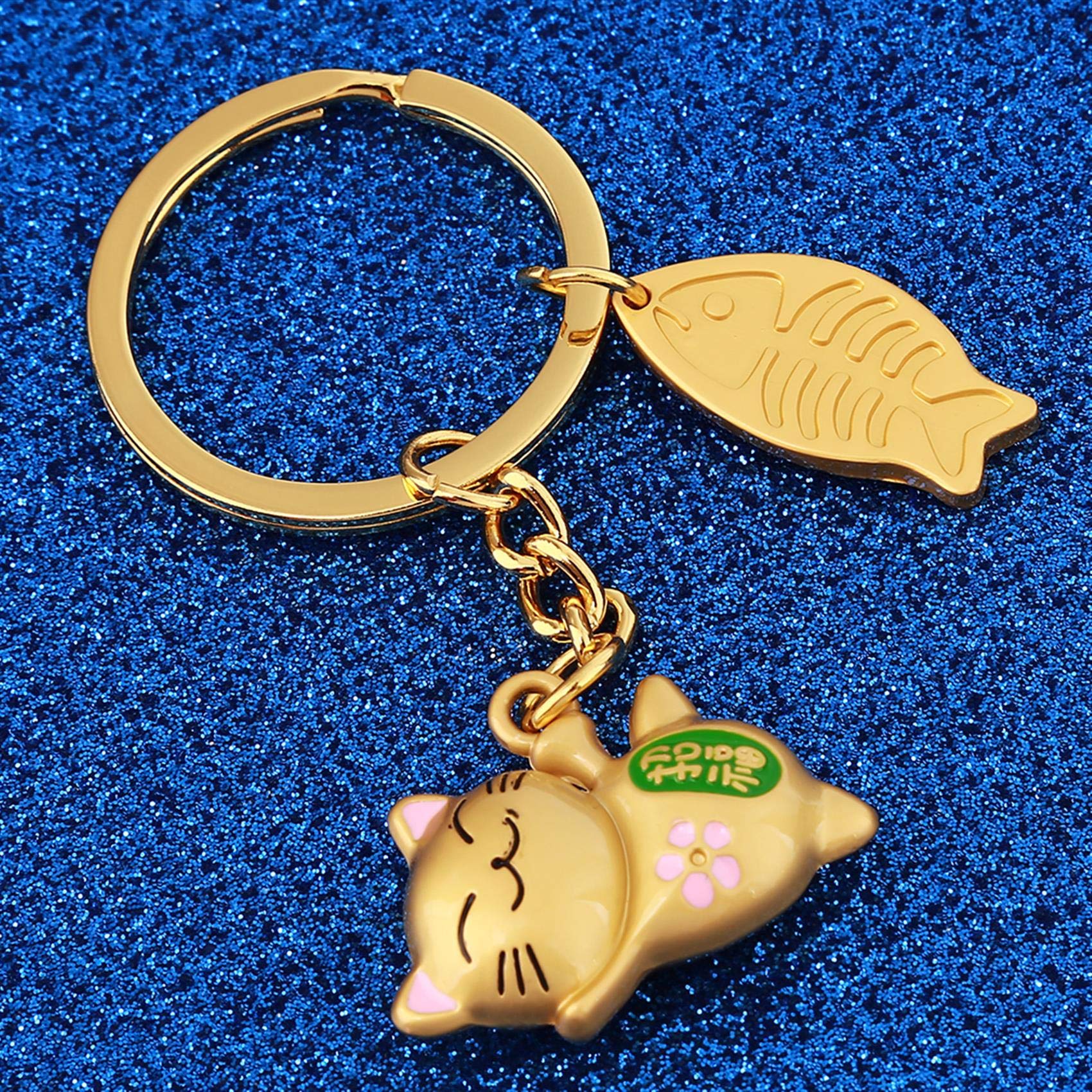 Kshcf Lucky Cat Keychain Cat Keyring Bag Cat and Fish Hanging Pendant Keyholder Ornaments New year decoration