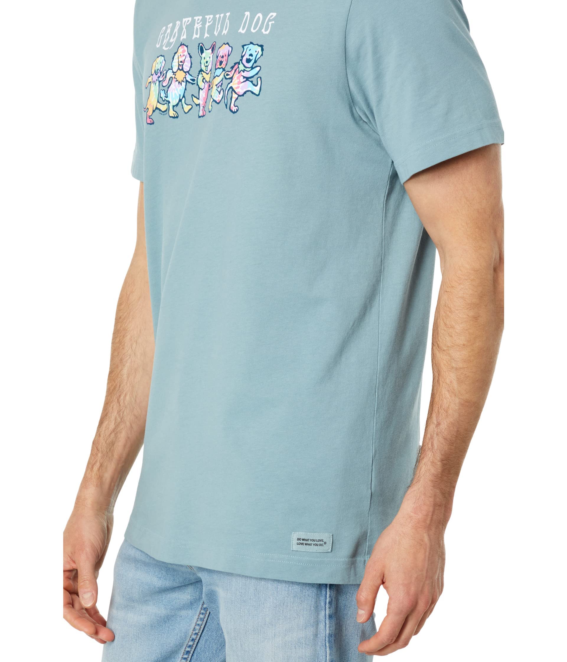 Life is Good. Men's Tie Dye Grateful Dog Crusher Tee, Smoky Blue, Mediuim