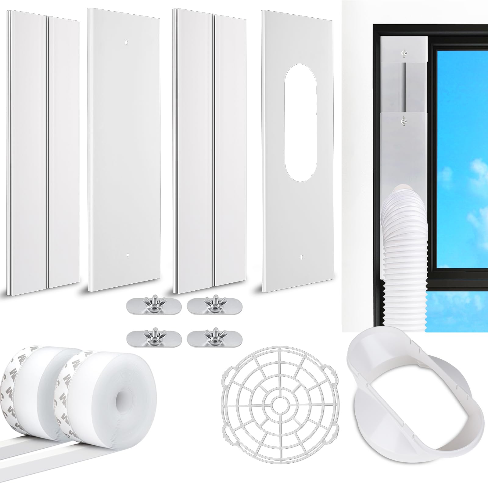 NWESTUN Portable AC Window Kit, 2024 New Upgrade Portable AC Window Vent Kit, Portable AC Kit with 2Pack 3m Window Seal, Adjustable Sliding Window AC Vent Kit for Exhaust Hose with 5.1"/13cm Diameter