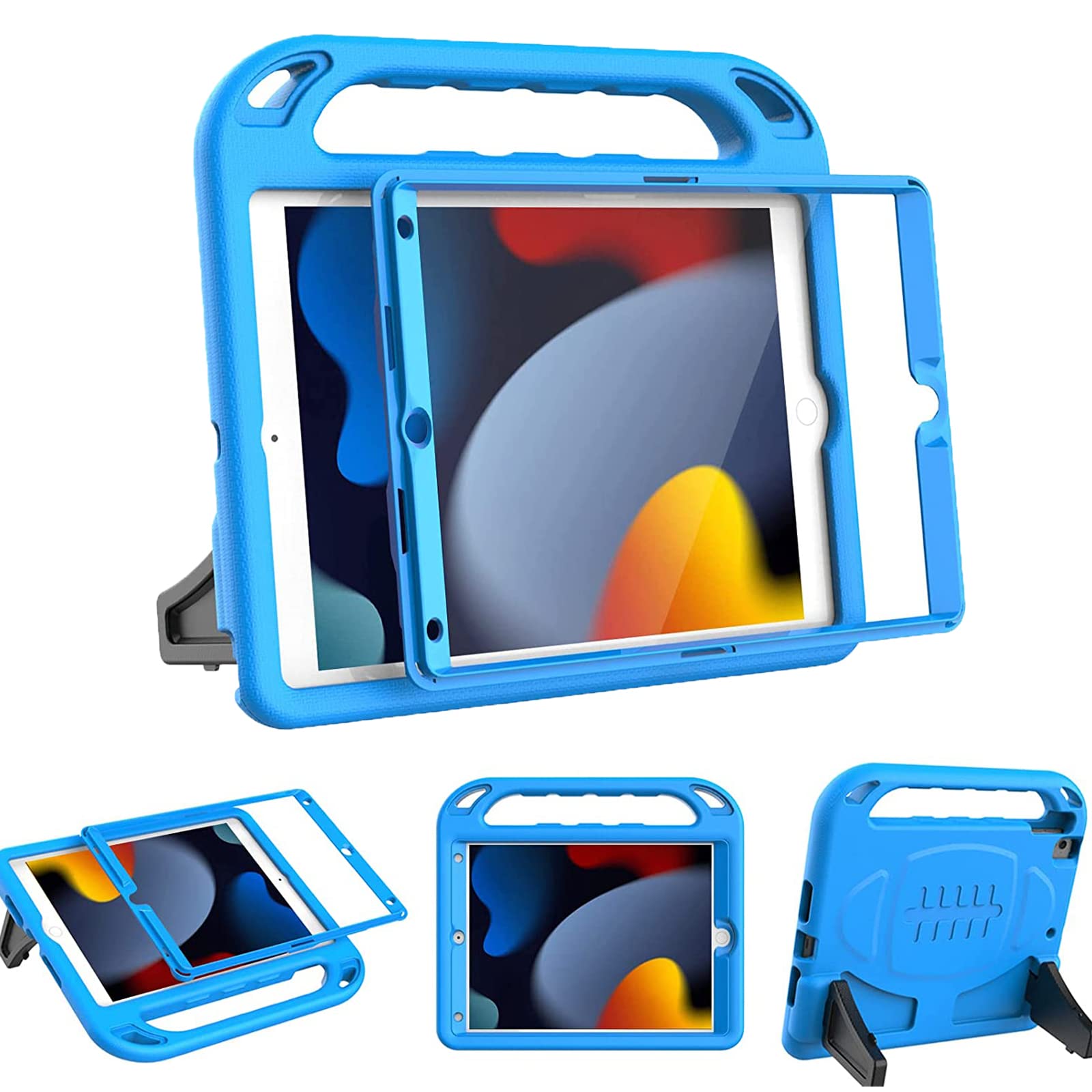 MENZO Kids Case for iPad 9th Generation, iPad 8th/7th Generation Case for Kids, iPad 10.2 Case, with Built-in Screen Protector, Shockproof Handle Stand Case for New iPad 10.2 inch 2021/2020/2019, Blue