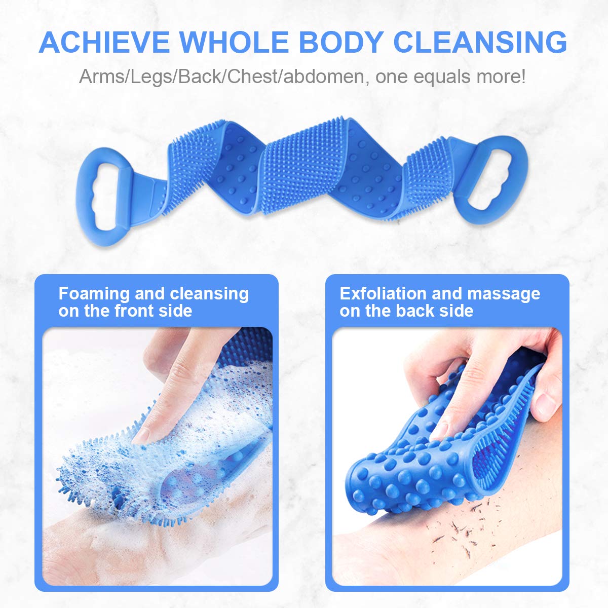 Silicone Bath Body Scrubber Brush 31.5 Inch Long Silicone Back Shower Scrubber Brush, Lathers Well, Exfoliating Body Brush Back Washer, Comfortable Massage Bathing Washer Cleaner
