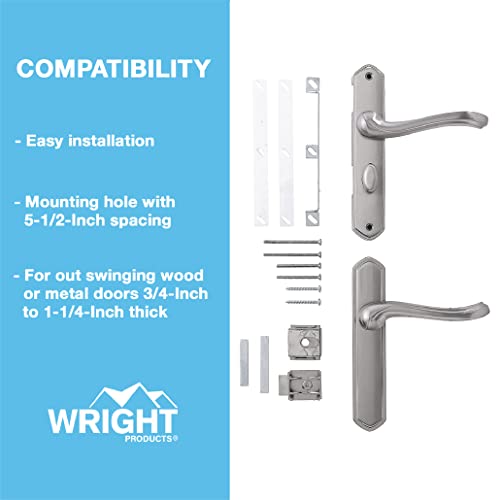 Wright Products - Castellan Surface Lever Mount Latch with Deadbolt for Screen and Storm Doors, Satin Nickel