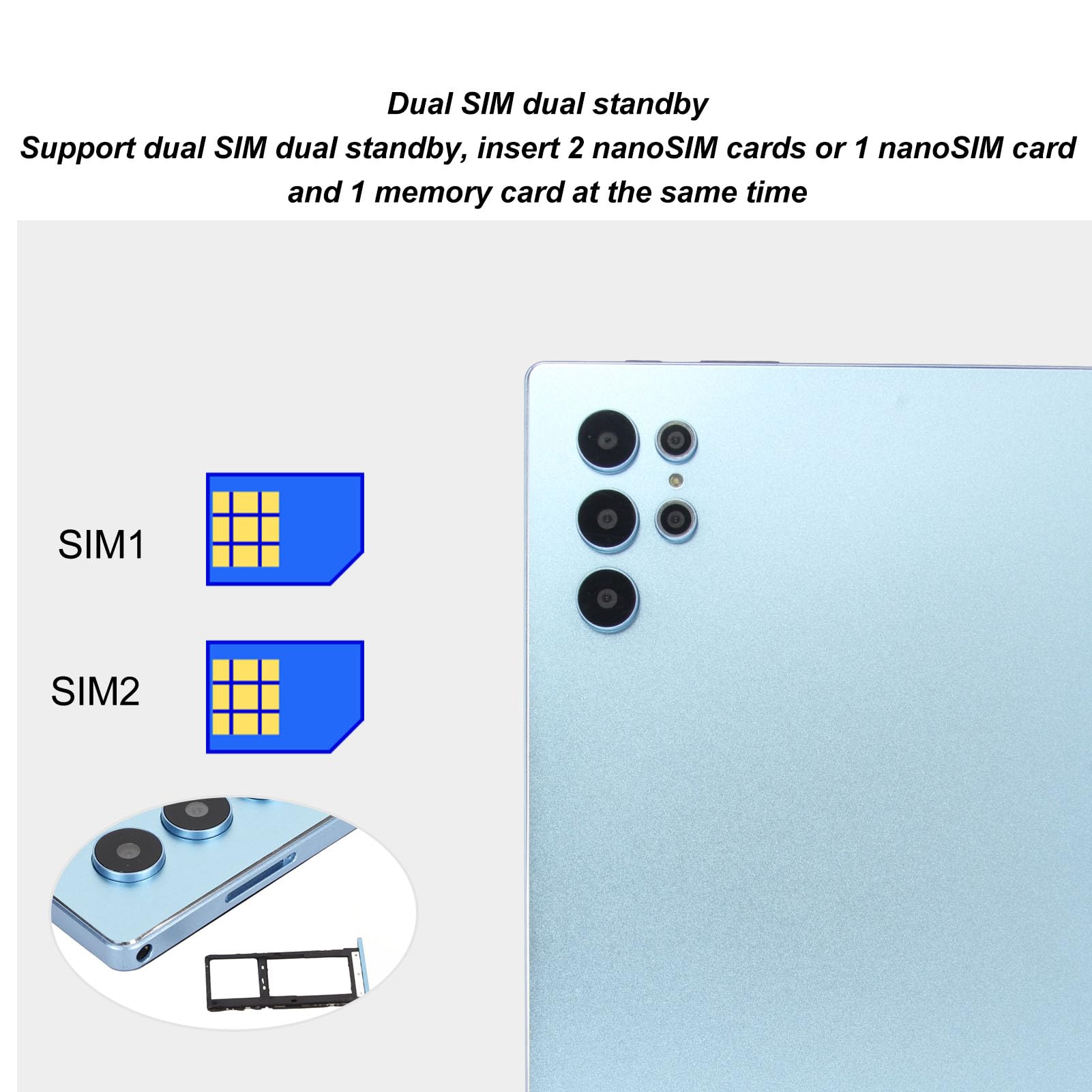 ICRPSTU 10.1in Tablet, Octa Core Front 8MP Rear 13MP 3200x1440 Resolution Tablet PC for Entertainment (Blue)