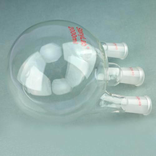 stonylab Round Bottom Flask with 3 Straight Neck-24/40 Standard Joints, 2000 ml High Borosilicate Glass, Ideal for Chemistry, Laboratory, Scientific Experiments, Distillation, and Reflux Applications