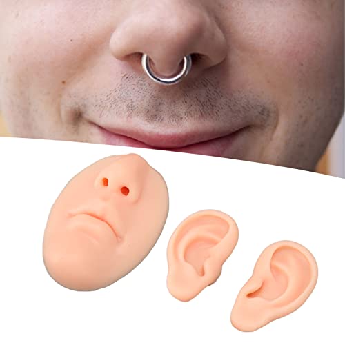Silicone Ear Nose Model, Piercing Training Model Silicone Ear Model for Beginners, Simulated 3D Nose and Mouth Model, Teaching Tool for Piercing Exercises (Light Skin Color)