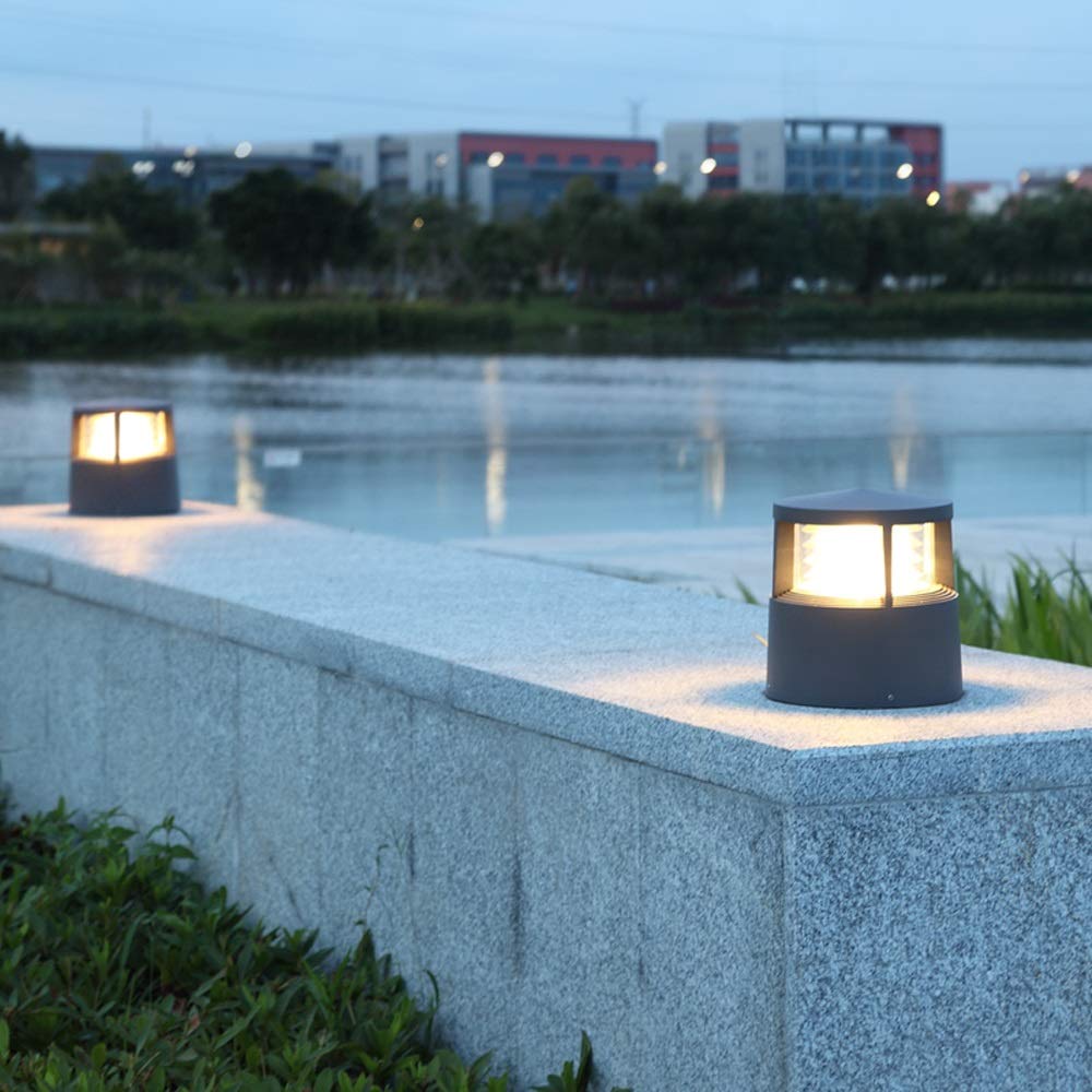 IBalody E27 Modern Simple Waterproof Outdoor PC Post Lights Height 21cm Metal Aluminum Column Lamp Villa Home Street Garden Courtyard Deocrative Lighting Pillar Lights