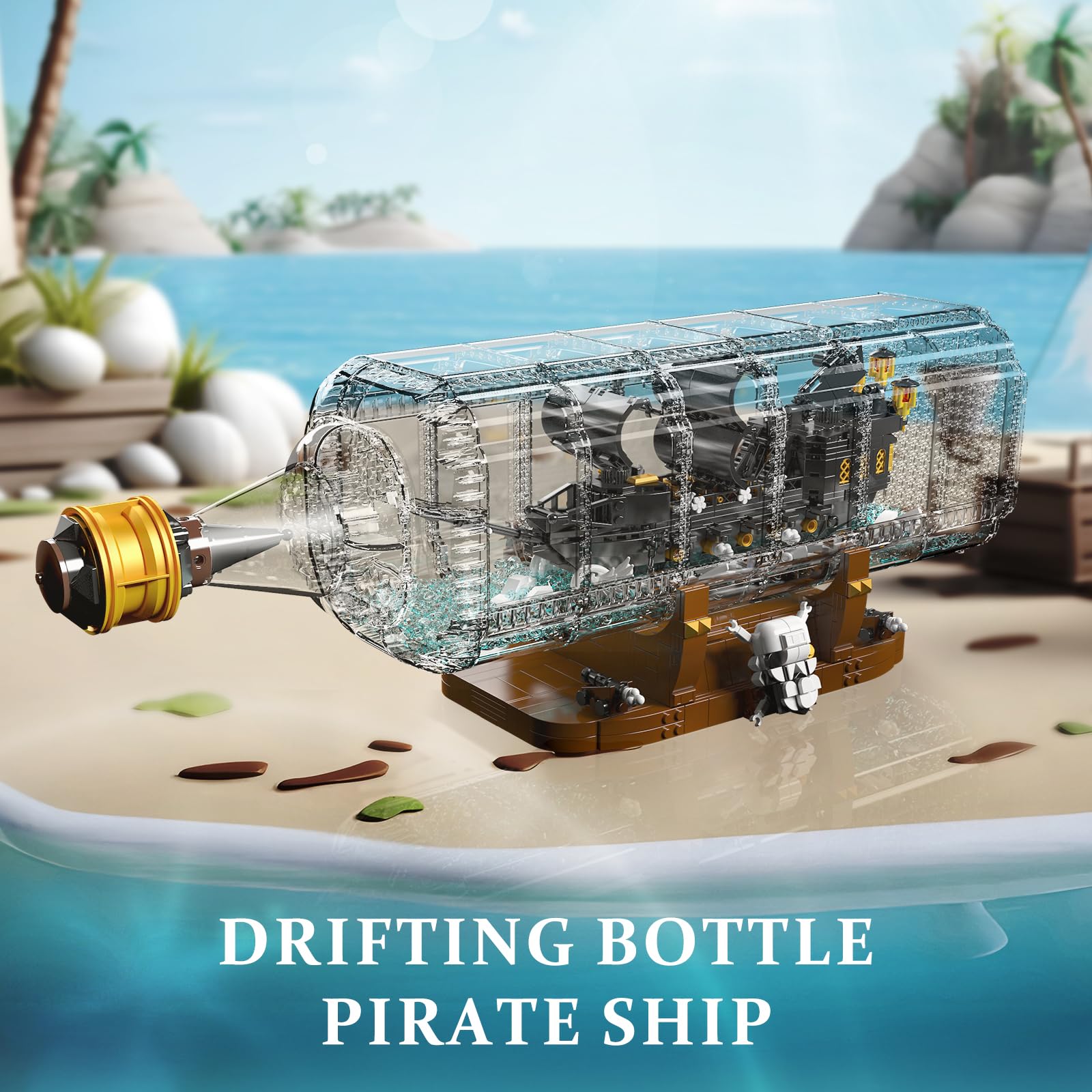 Mould King 13083 Pirates Ship in a Bottle Building Blocks Kits, MOC Pirate Ship Model Building Sets, Gift for Kids Age 8+/Adults Collections Enthusiasts(1288 Pieces)-Pirate Ship