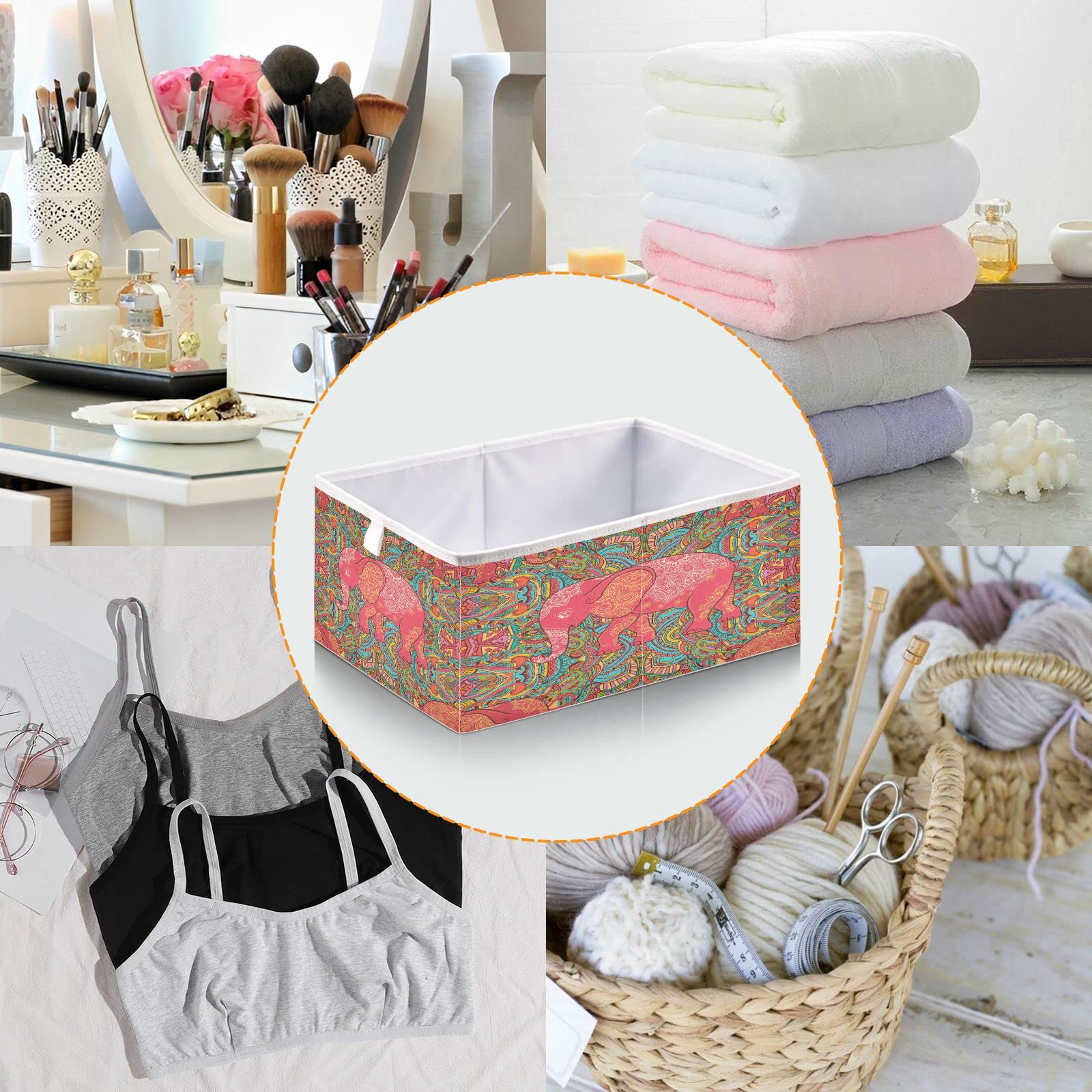 Kigai Paisley Elephant Cube Storage Bin, Large Collapsible Organizer Storage Basket for Home Office Décor, 11 x 11 x 11 in