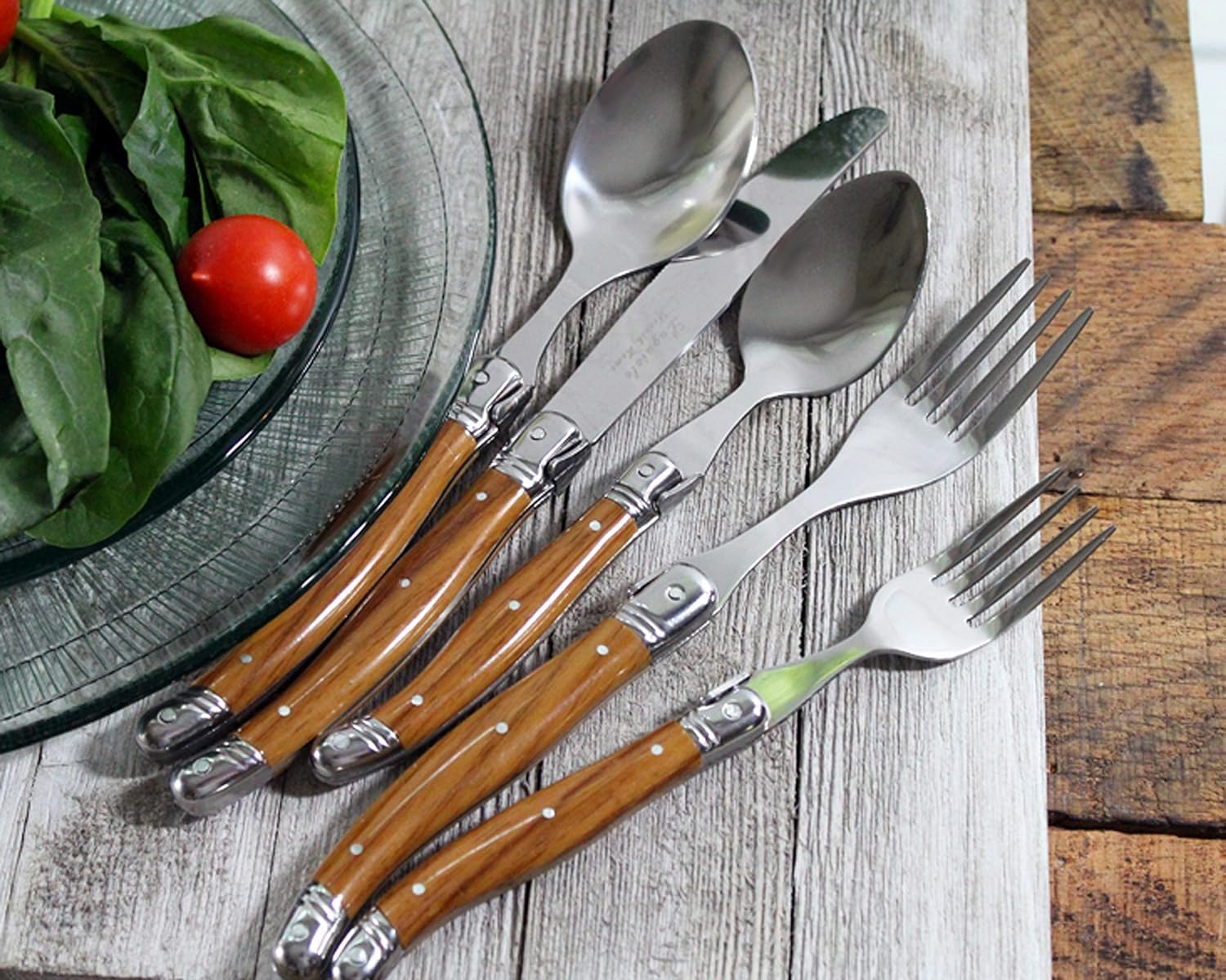 Laguiole 20 Piece Flatware Set – Stainless Steel Cutlery Set – Dishwasher Safe Silverware Set – Luxurious Utensil Sets w/Knives, Spoons and Forks Set (Wood Grain, Service for 4)