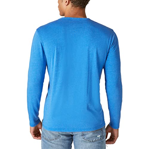 Lucky Brand Men's Venice Burnout Notch Neck Long Sleeve Tee, Blue My Mind, Small