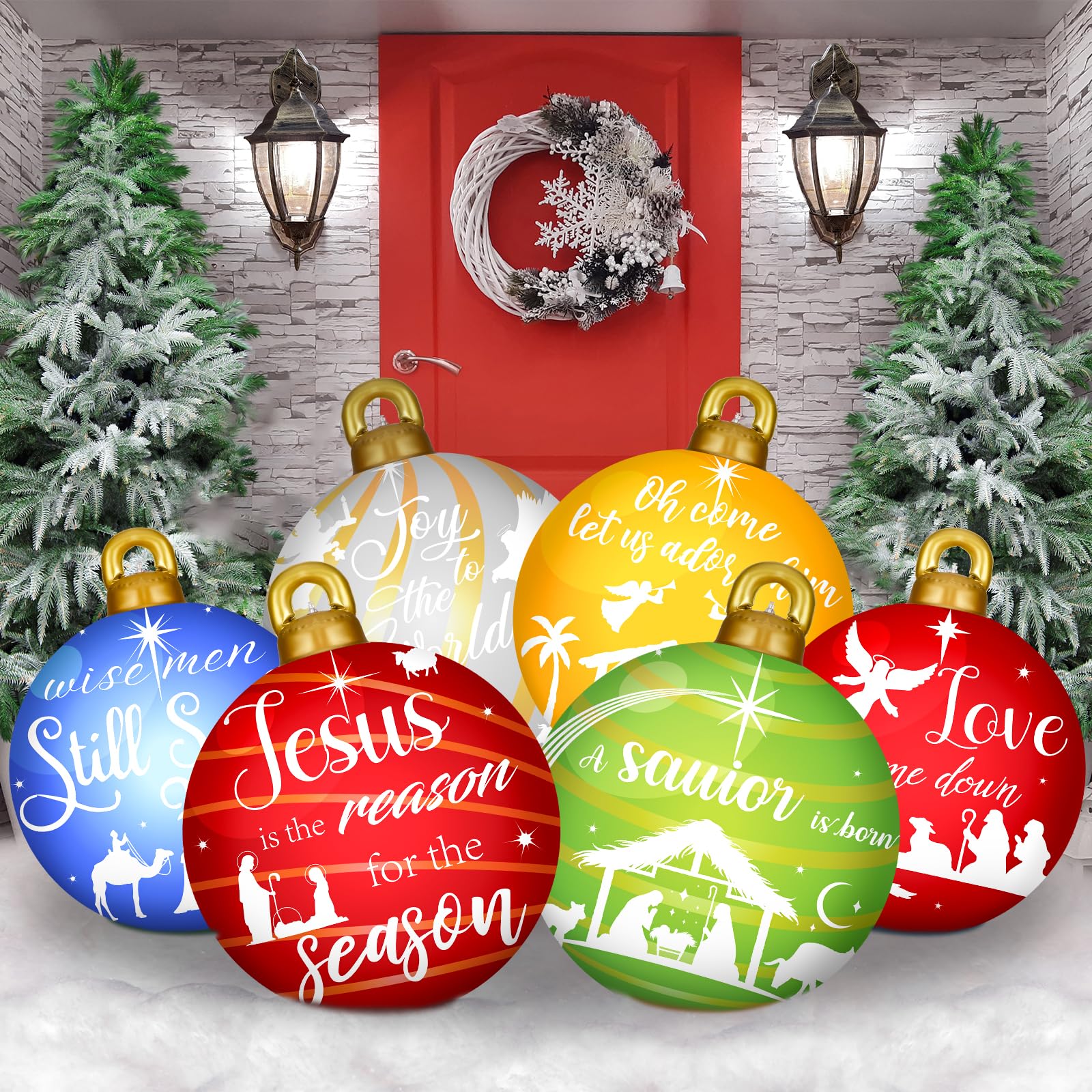 Jetec 32 Inch Giant PVC Christmas Decorated Ball Inflatable Outdoor Holiday Yard Decorations Christmas Yard Decorations Outdoor Christmas Decorations for Decor(6 Pcs, Nativity)
