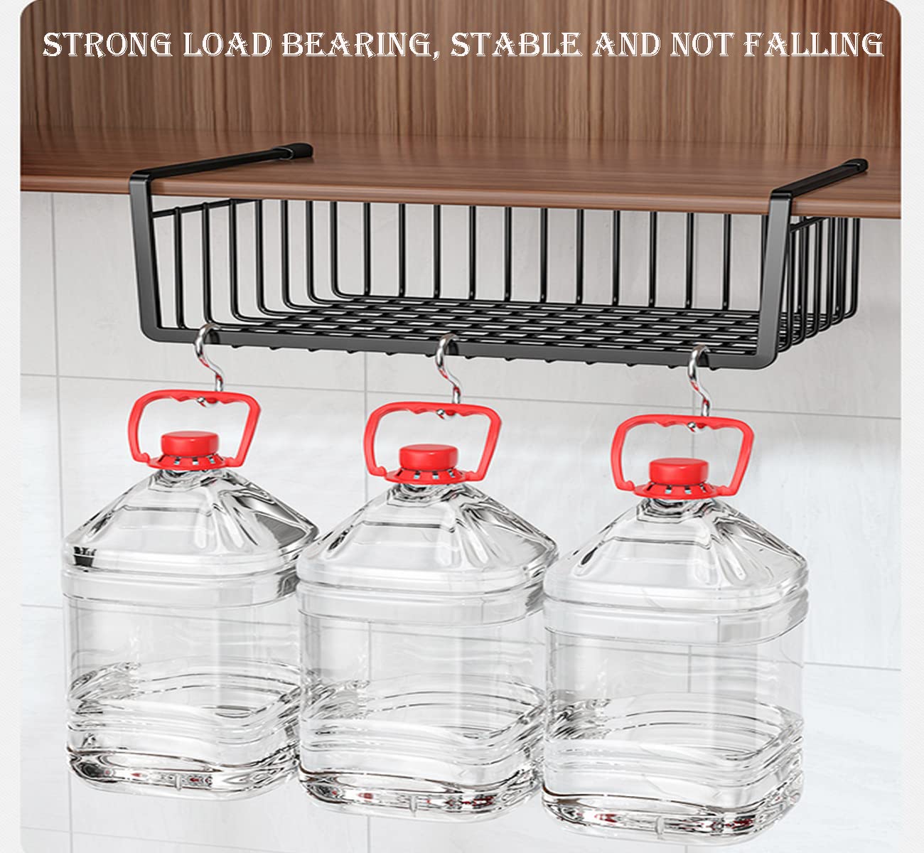 Jibri 2Pcs Under Shelf Storage Basket Black Under Cabinet Shelf Wire Basket Organizer, Under Shelf Storage for Kitchen Pantry Shelf Organizer Desk Bookshelf Cupboard