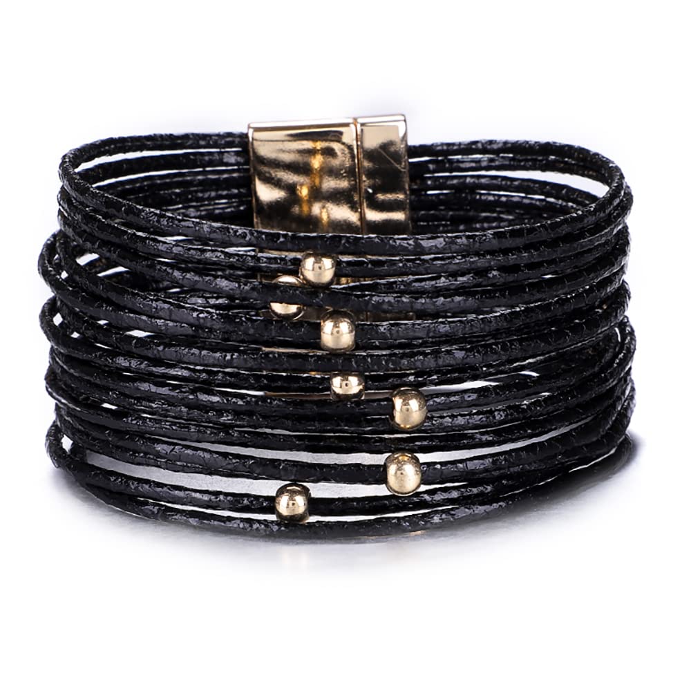 KSQS Gold Cross Leather Cuff Bracelet for Women Boho Wide Wrap Bangle Multilayer Thick Leather Bracelets with Magnetic Buckle(#2)
