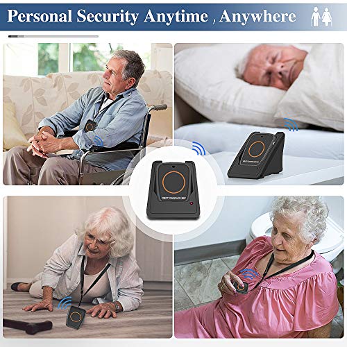 Hosmart Wireless Two-Way Conversation Caregiver Pager for Elderly Senior, Personal Alert Alarm,Call Button for Home Safety (Black)