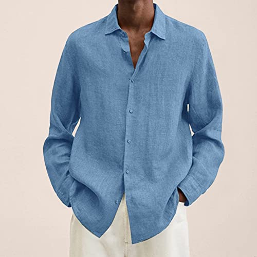 Mens Green Linen Shirt Male Summer Cotton Linen Solid Casual Plus Size Baggy Shirt Mens Spread Collar Long Sleeve