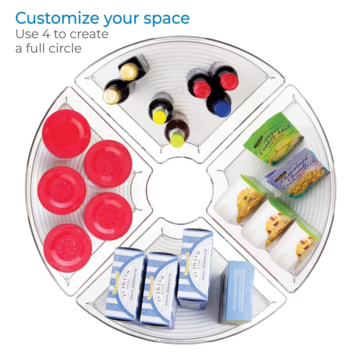 iDesign Recycled Plastic 1/4 Wedge Lazy Susan Turntable Organizer with Handle, Pantry, Bathroom, General Storage and More β 16.5" x 11" x 4", Clear (Pack of 2)