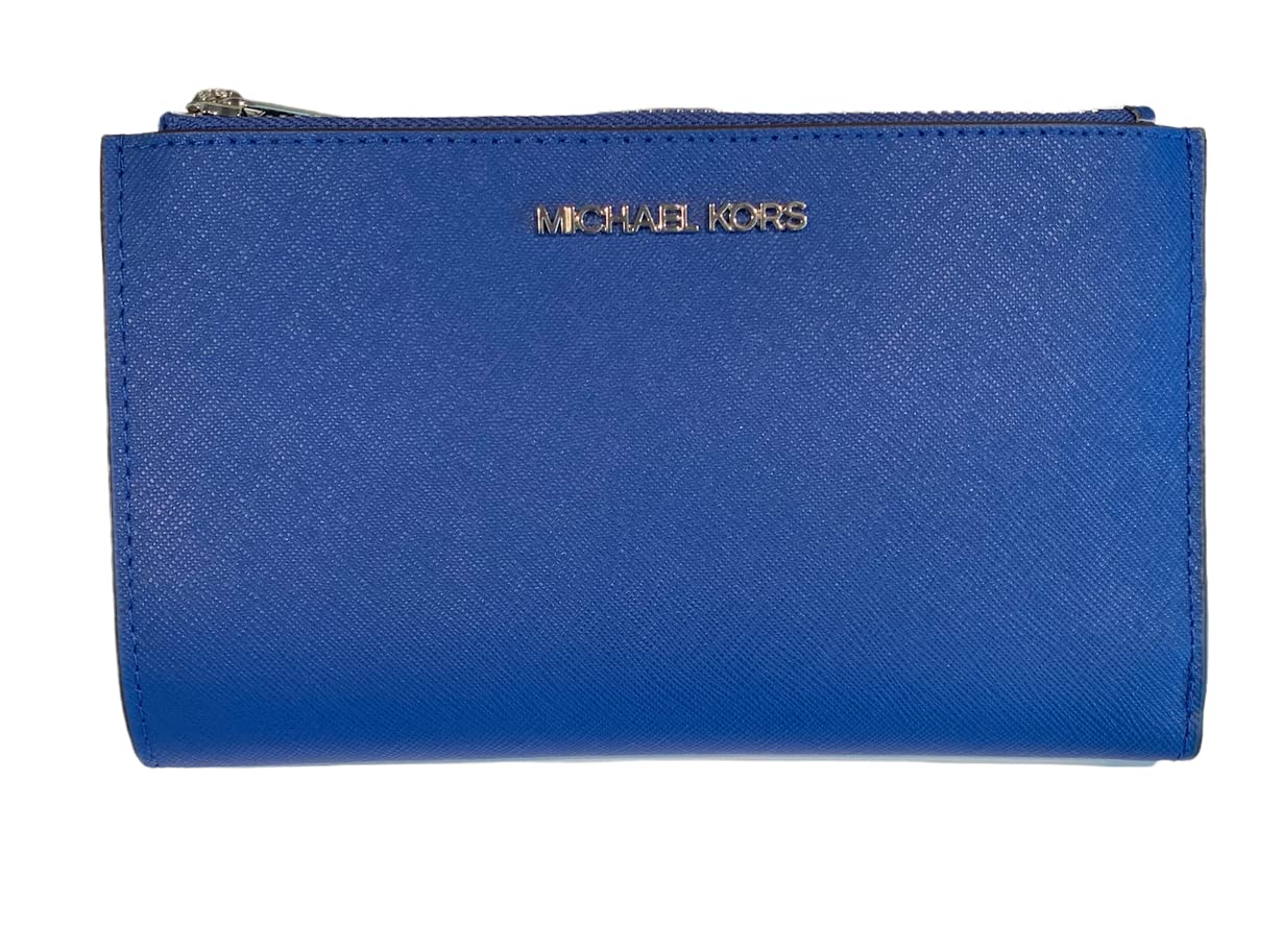 Michael Kors Jet Set Travel Double Zip Saffiano Leather Wristlet Wallet (Electric Blue)