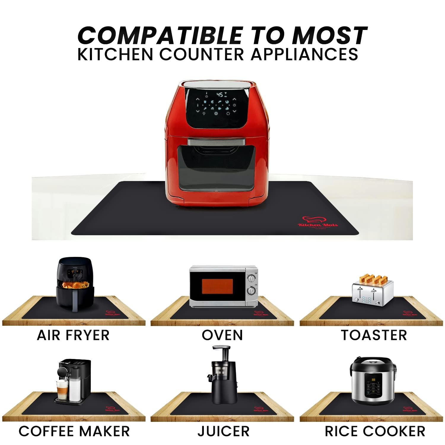 Large Black Heat Resistant Mat For Countertop, 23βx15β, Air Fryer Mat Counter Protector For Kitchen, Non Slip Silicone Kitchen Mat, Microwave Mat