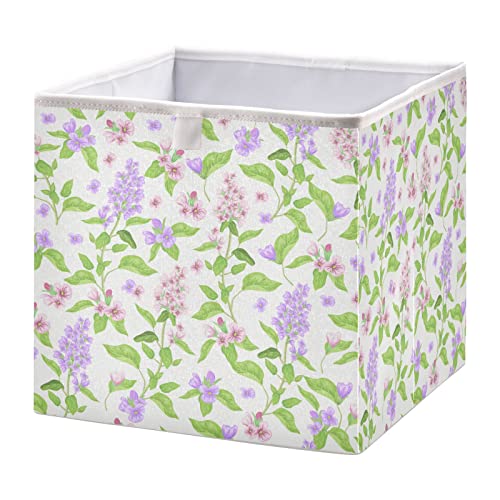 Kigai Purple Pink Flowers Rectangular Storage Bins - 15.8 x 10.6 x 7 in Large Foldable Rectangular Organizer Storage Basket for Home Office, Nursery, Shelf, Closet