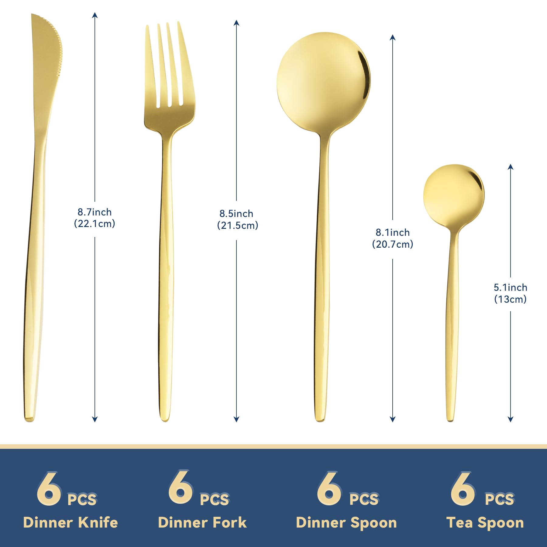 Silverware Set, 24 Piece Mirror Polished Premium Slim Cutlery Set, Luxury Stainless Steel Utensil Set, Silver Dinner Knives Forks and Spoons Tableware Set, Dishwasher Safe
