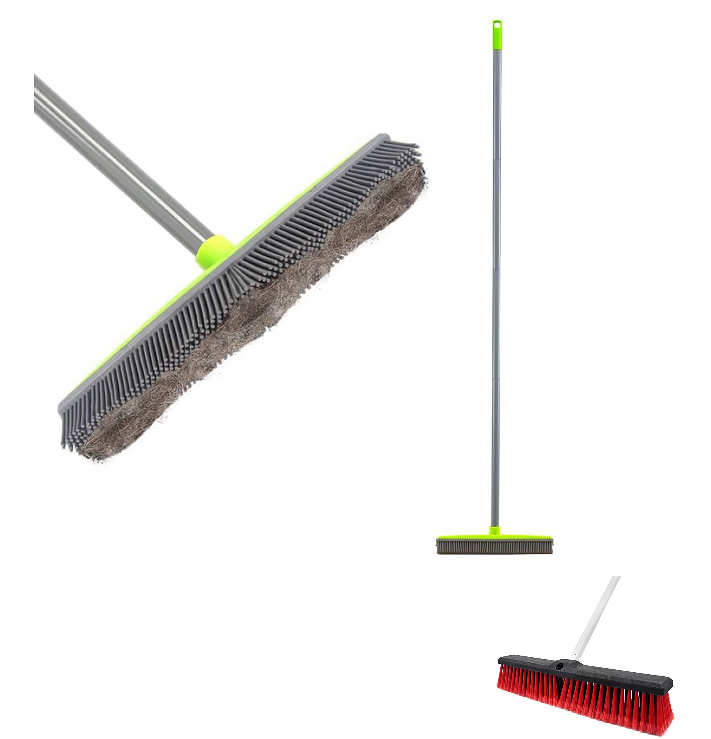 Push Broom Long Handle Rubber Bristles Sweeper Squeegee Edge 59 inches Non Scratch Bristle Broom and Push Broom Stiff Indoor Outdoor Rough Surface Floor Scrub Brush 17.7 inches Wide 61.8 inches