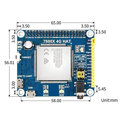 SIM7600G‑H 4G HAT Expansion Header, Noise Suppression 4g Expansion Board Reply Cancellation Onboard USB Interface for Raspberry Pi 40PIN GPIO