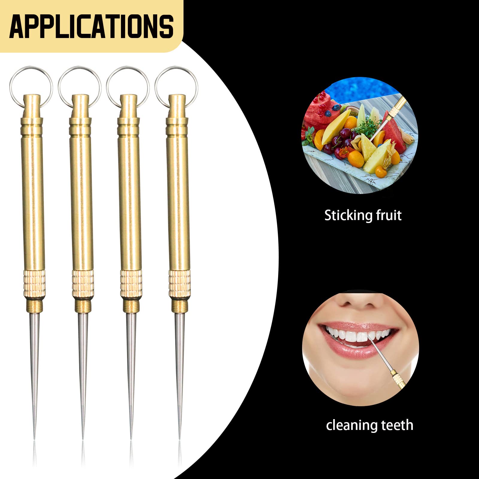 Modixun 10pcs Portable Titanium Toothpicks, Pocket Travel Toothpicks, Reusable Toothpicks, Metal Toothpick Holder with Key Ring, Fruit Sticks for Outdoor Picnic