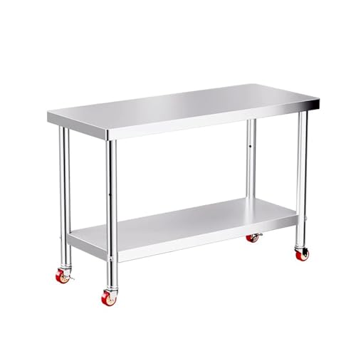 Stainless Steel Work Table with Wheels, Food Prep Work Table with Adjustable Under Shelf for Restaurant Home Outdoor(100x60cm/39.3x23.6in)