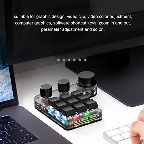 Qinlorgo Mini Custom Keyboard, 1200mAh 3 Knobs Mini Gaming Keyboard 9 Game Keys (Black)