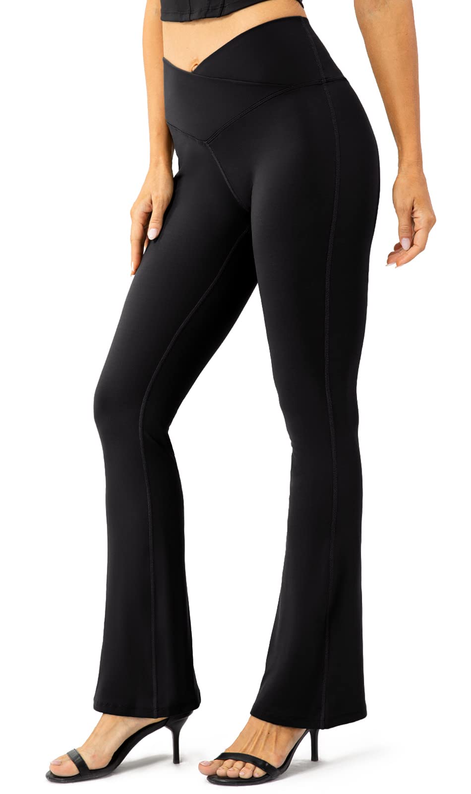 Lavento Women's Bootcut Yoga Pants - Crossover Flare Leggings for Women (Black, Medium)
