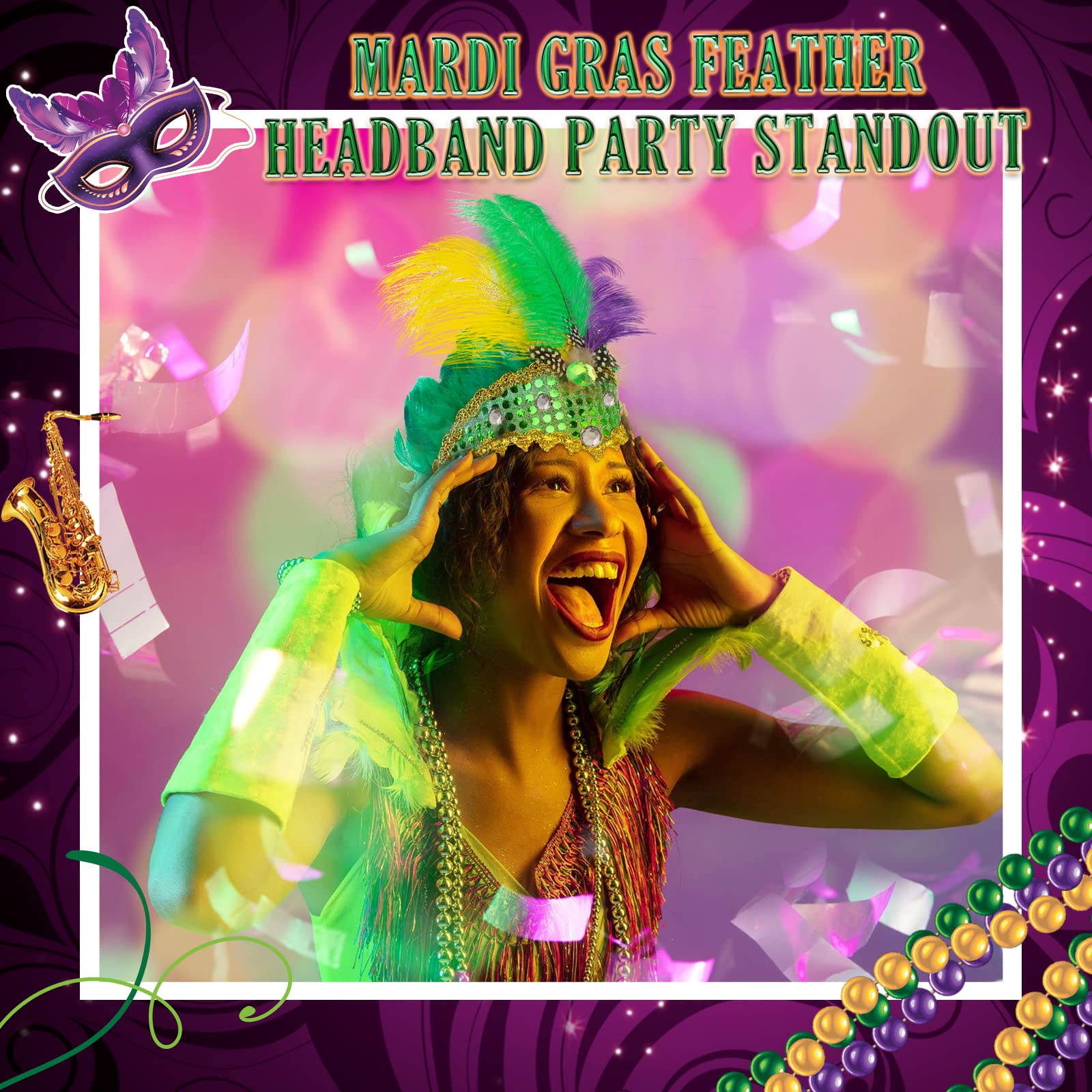 Jutom 2 Pcs Mardi Gras Feather Headband Headpiece Carnival Showgirl Masquerade Feather Headdress for Women (Multicolor)