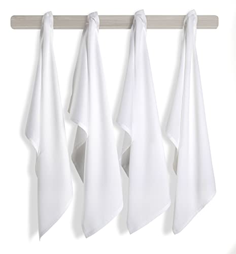 LANE LINEN Flour Sack Tea Towels Set for Kitchen, Premium Kitchen Towels for Cleaning, Dusting Cloth, Cloth for Bread Box, Pure Tencel Hand Towel, Light Towel for Drying Dishes β 4 Pack - White