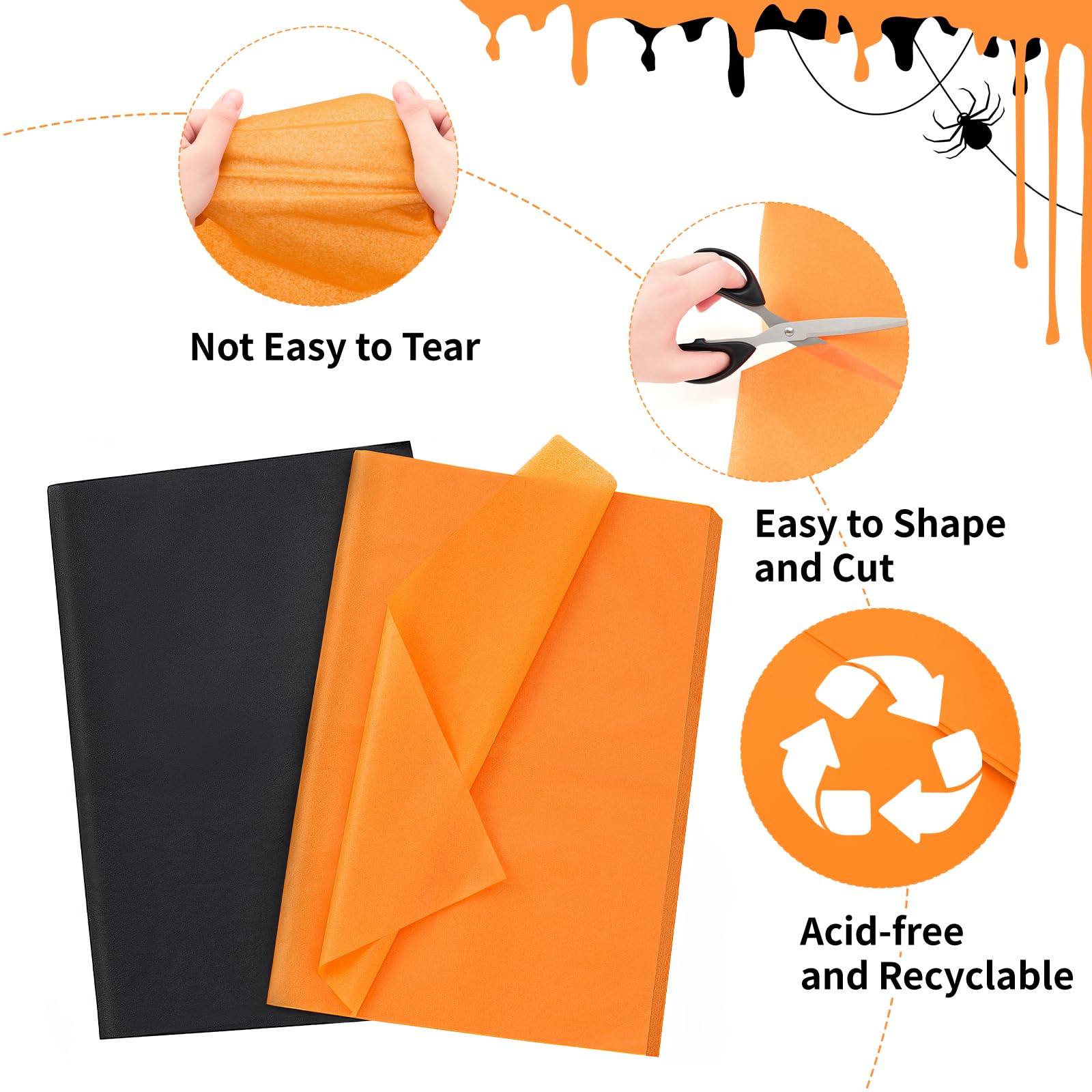 Simetufy Orange Tissue Paper for Gift Bags, 60 Sheets 20 x 26 Inches Black Tissue Paper Gift Wrapping, Tissue Paper Bulk for Fall, Halloween, Thanksgiving, Birthday, Holiday Decor and DIY Crafts