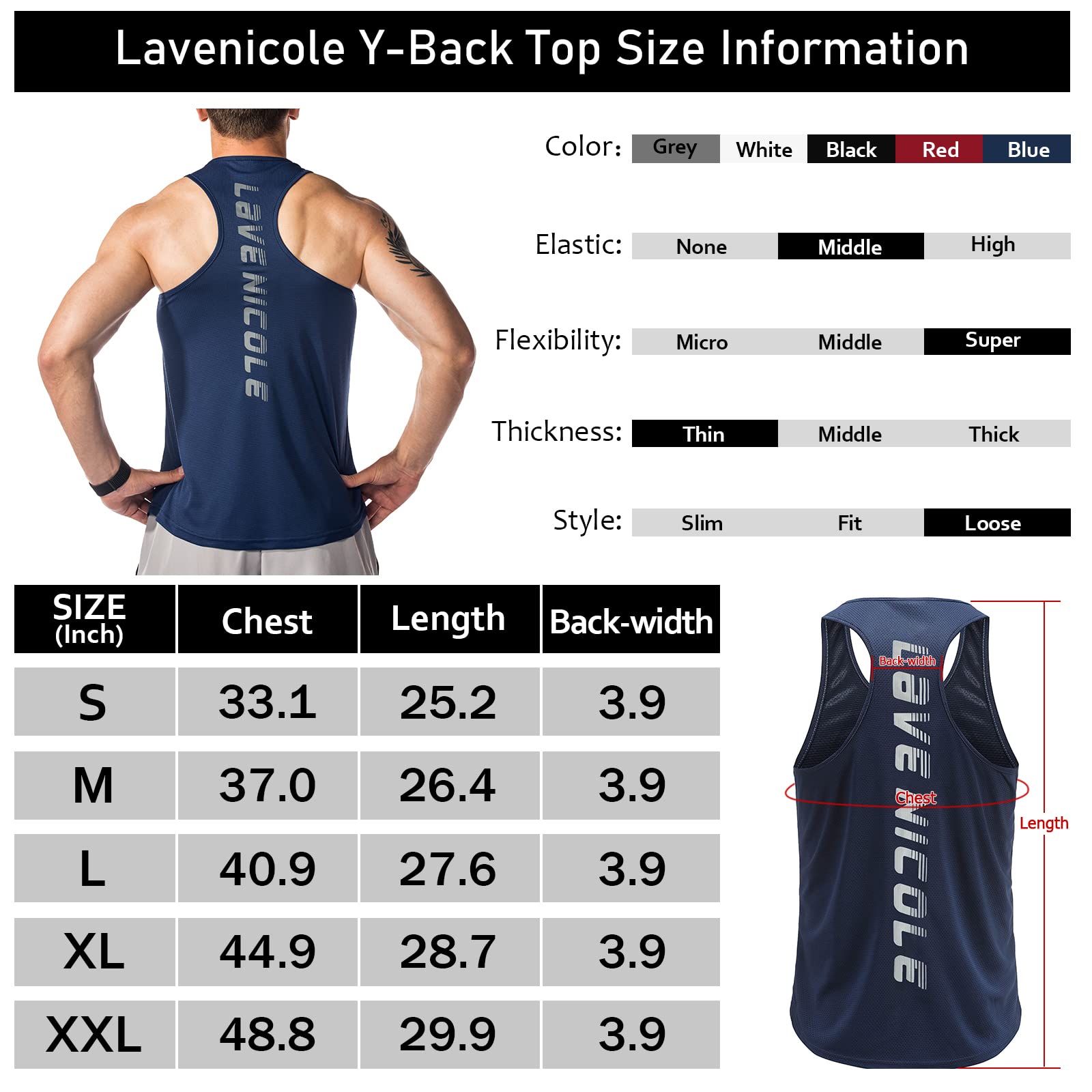 Lavenicole 5 Pack Men's Y-Back Muscle Tank Tops Quick Dry Cool Mesh Sleeveless Workout Shirts for Fitness Training Athletic (5 Colors-M)